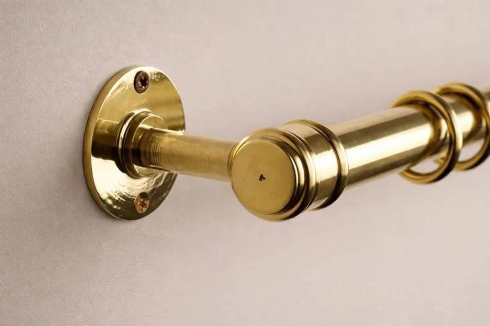 Solid Burnished Brass Curtain Rod – Wall-mounted With Rings and ...