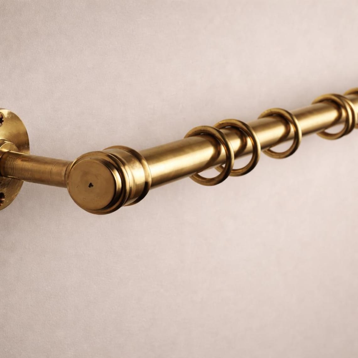 Solid Burnished Brass Curtain Rod – Wall-mounted With Rings and ...