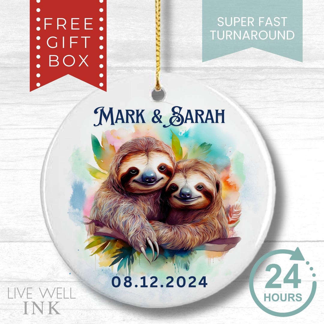 Personalized Sloth Couple Christmas Ornament: First Christmas Together ...