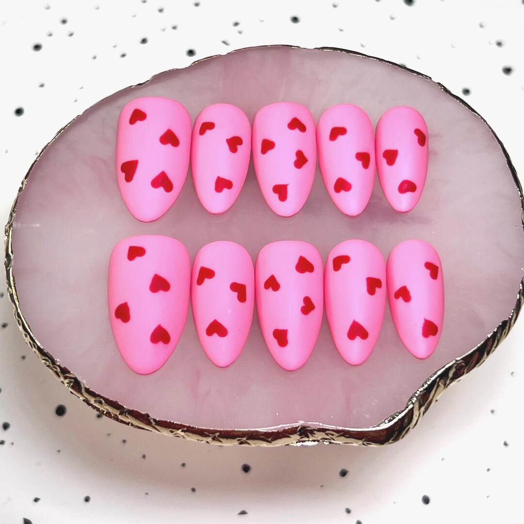 Red-heart Stampede Press on Nails/ Medium/almond - Etsy