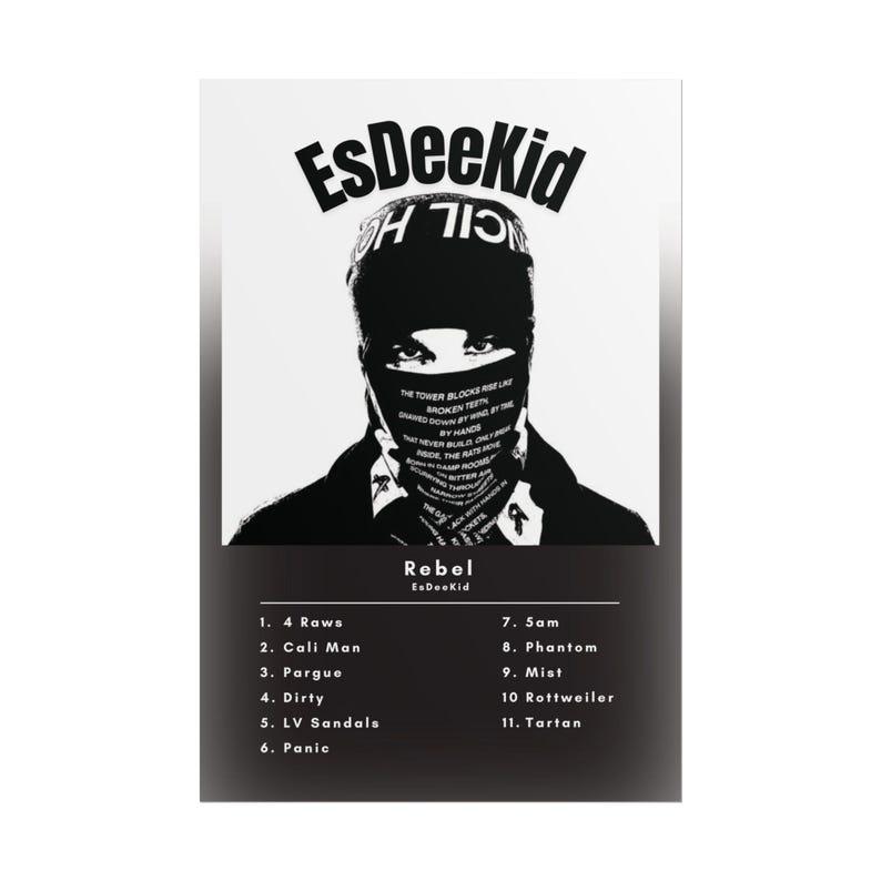 Esdeekid, Rebel, Masked Portrait Poster | Music Tracklist Band Art ...