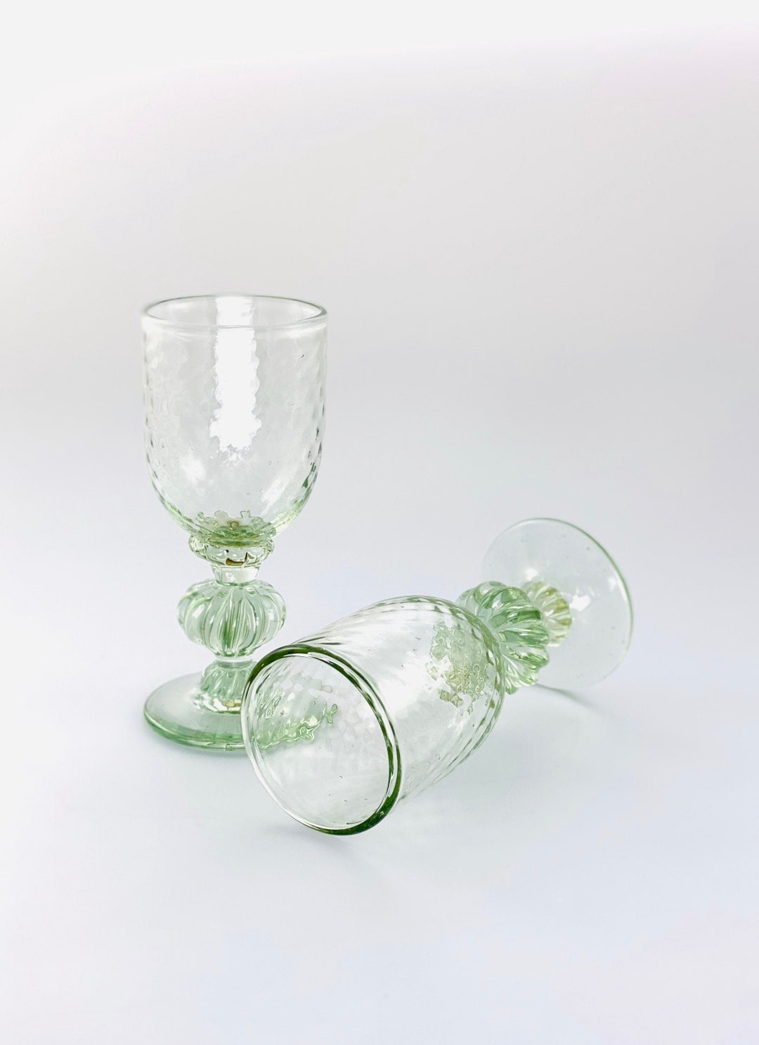 Pale Green Sage Hand Blown Wine Glass Pair by Jonathan Winfisky - Etsy