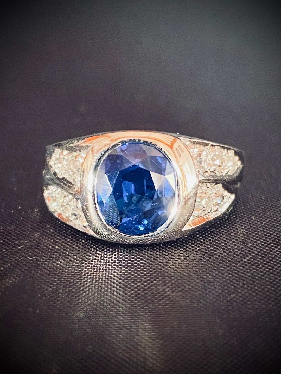 Platinum Mine Cut Diamond GIA Certified Untreated Blue Sapphire Ring - Etsy