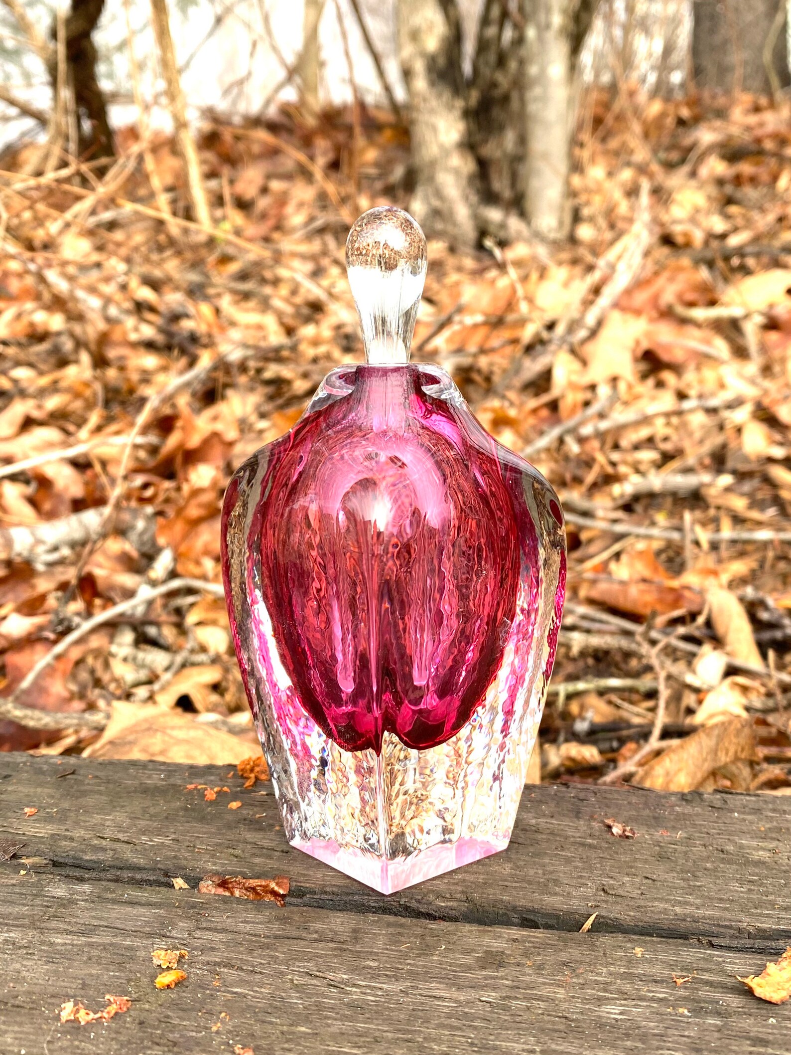 Hand Blown Glass Perfume Bottle - Ruby Red Cubic by Jonathan Winfisky ...