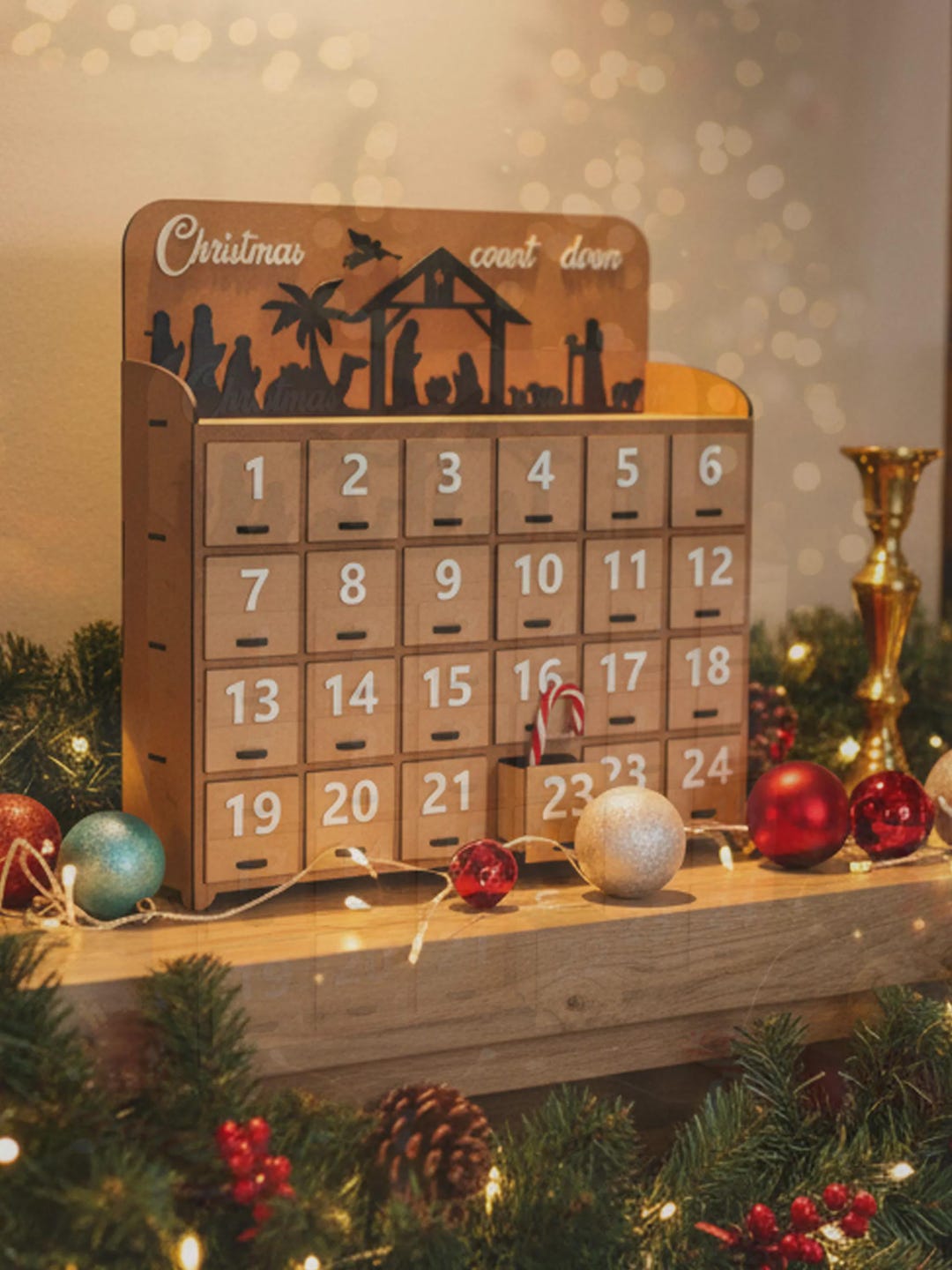 Laser Cut Christmas Advent Calendar SVG File: Wooden Holiday Countdown ...