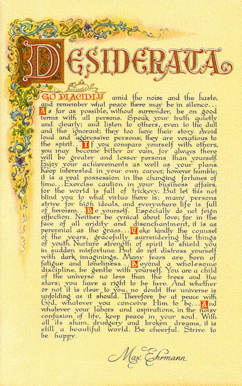 Desiderata Poem 11 X 17 Poster Antique Florentine Style | Etsy