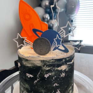 Rocket Ship Galaxy Birthday Cake Topper, 3D Printed Cake Topper, Custom ...