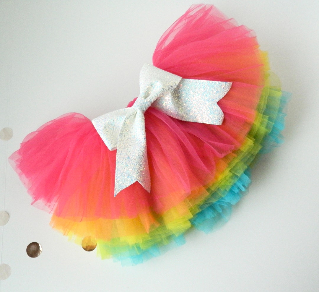 Bright Rainbow Full Tutu With Removable White Glittery Bow, Rainbow ...