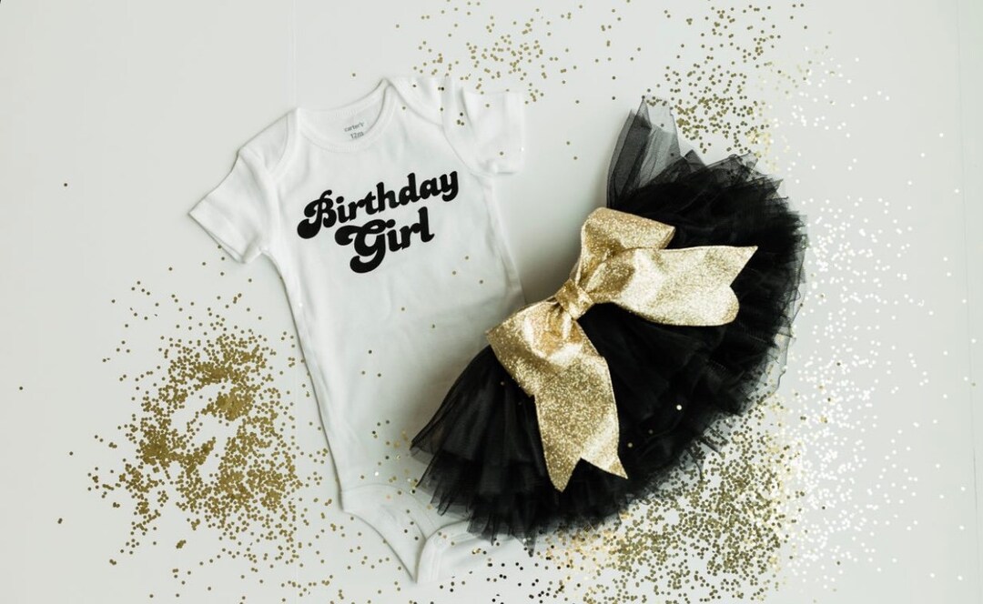Birthday Girl Outfit: Black Tutu, Gold Bow, Carter's Bodysuit - Etsy