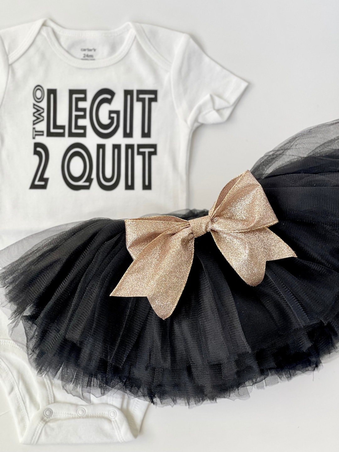 Two Legit 2nd Birthday Outfit: Black Tutu & Gold Bow - Etsy
