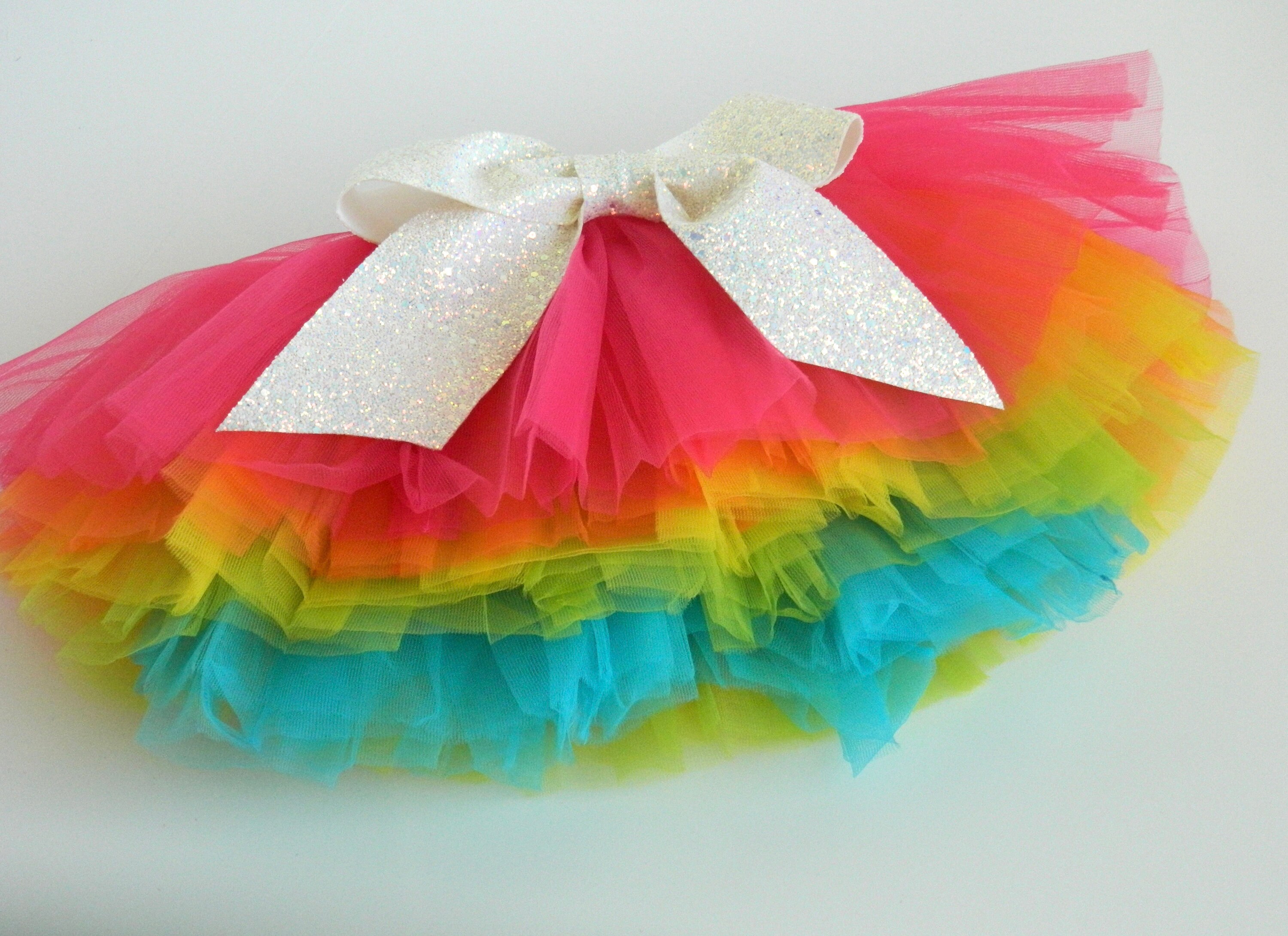 Bright Rainbow Full Tutu With Removable White Glittery Bow | Etsy