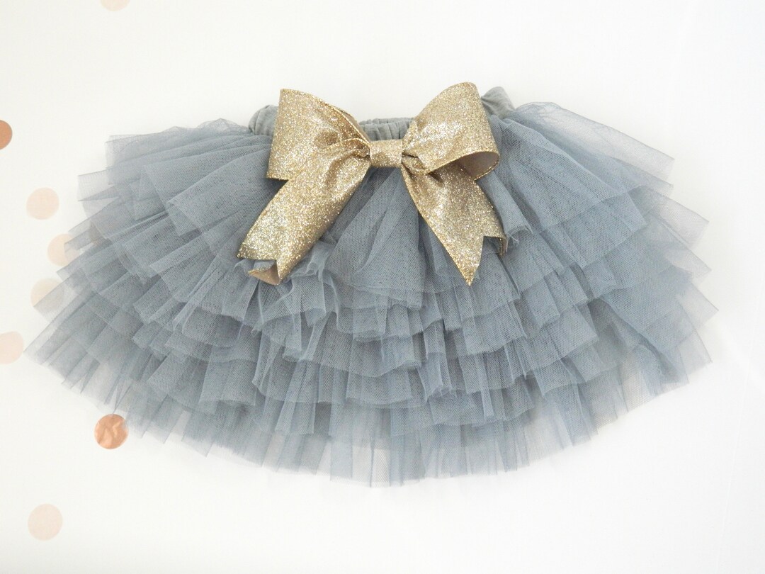 Gray Tutu With Gold Bow: Baby Toddler Birthday Outfit - Etsy