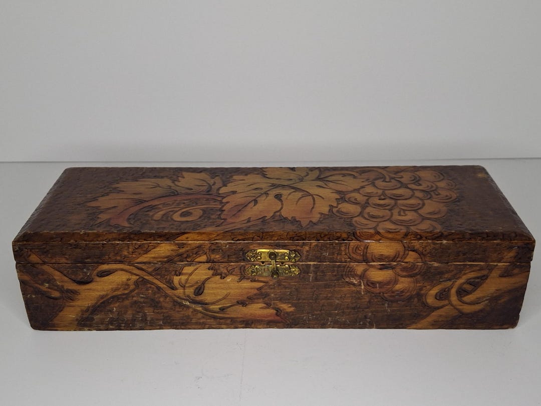 Vintage 1920s-40s Pyrography Wooden Trinket Box - Hand-burned Grape ...