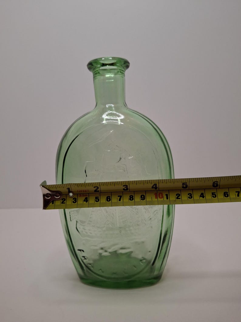 1970s Wheaton Glass Benjamin Franklin TWD Pale Green Flask Bottle ...
