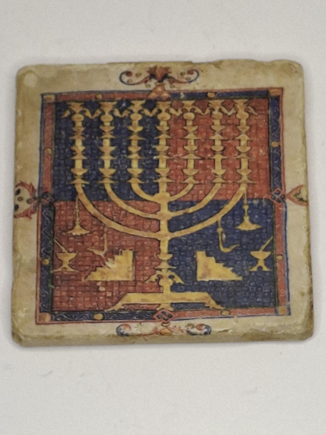 Vintage 1960s–70s Israeli Ceramic Tile – Jericho Synagogue Menorah ...