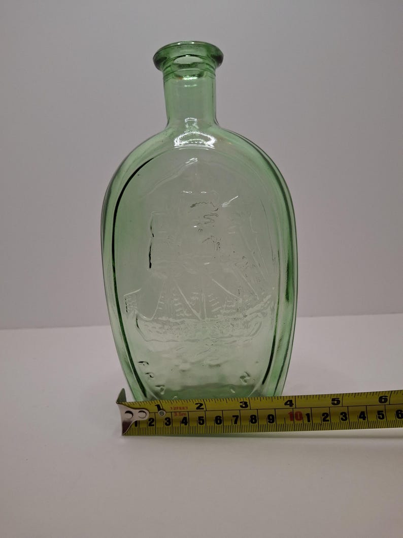 1970s Wheaton Glass Benjamin Franklin TWD Pale Green Flask Bottle ...