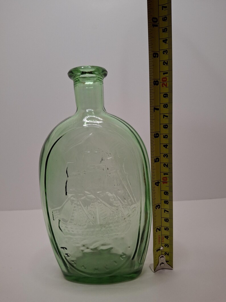 1970s Wheaton Glass Benjamin Franklin TWD Pale Green Flask Bottle ...