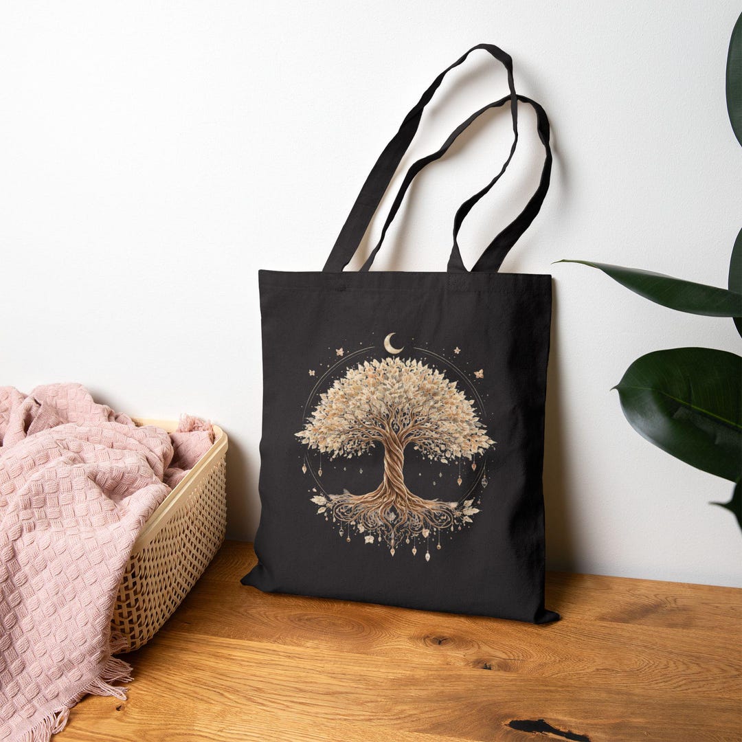 Golden Tree of Life Tote Bag | Moon and Stars Canvas Tote - Etsy