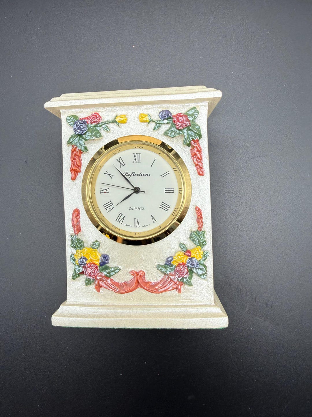 Vintage Reflections Floral Mantel Clock | Mini Quartz Desk Clock ...