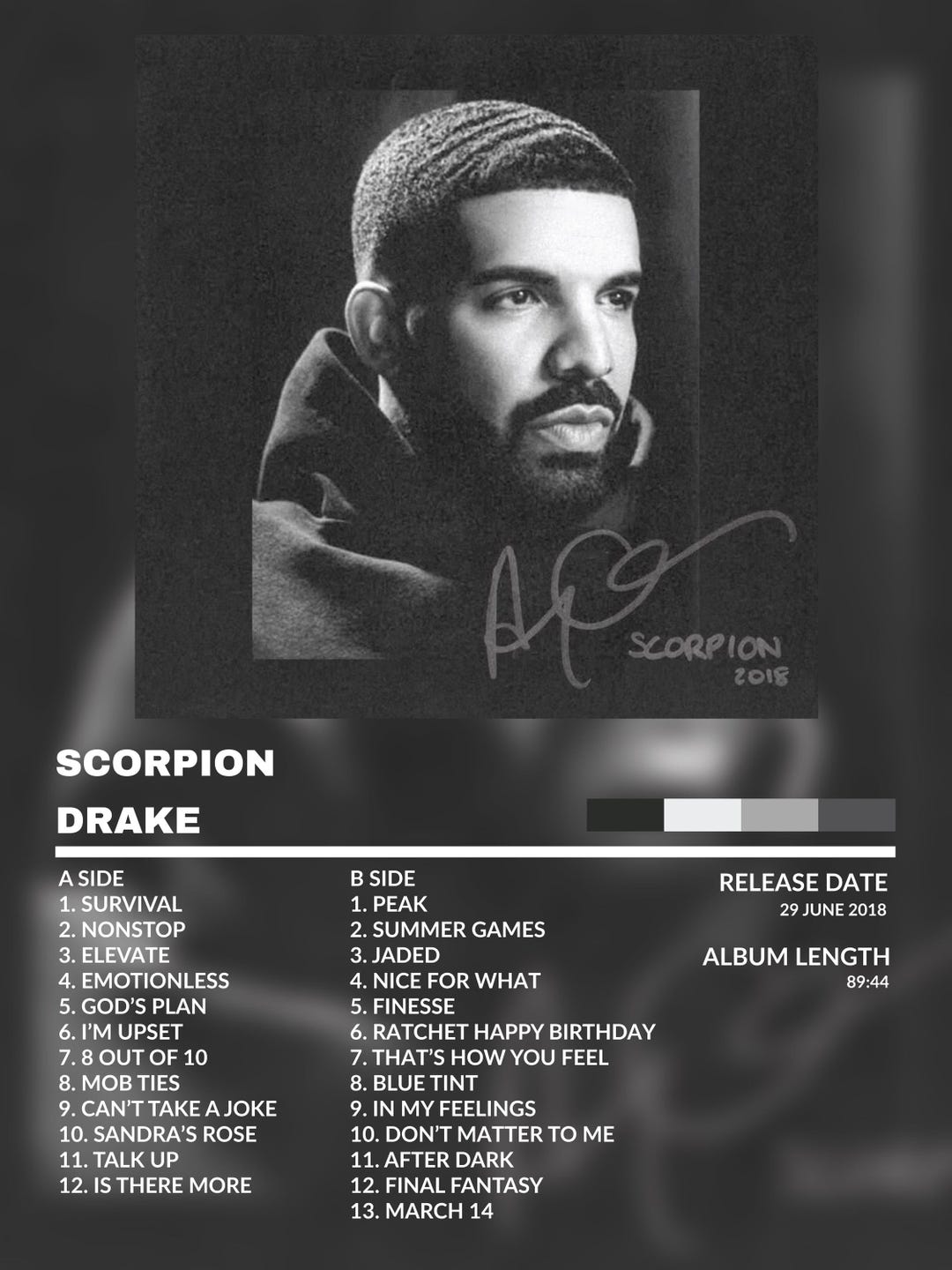 Drake Scorpion Poster | Minimalist Album Cover Art | Custom Album Cover ...