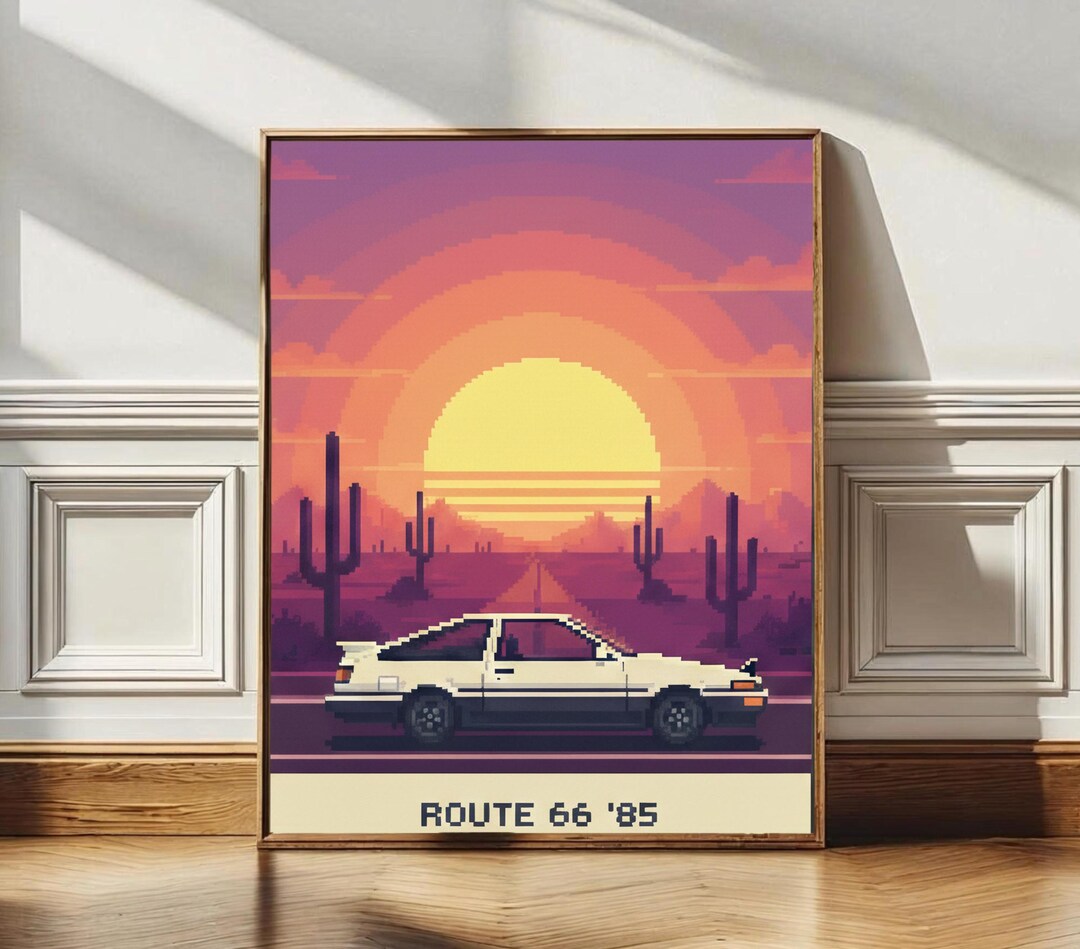 AE86 Pixel Art Print – Retro JDM Car, Desert Sunset (digital Download ...