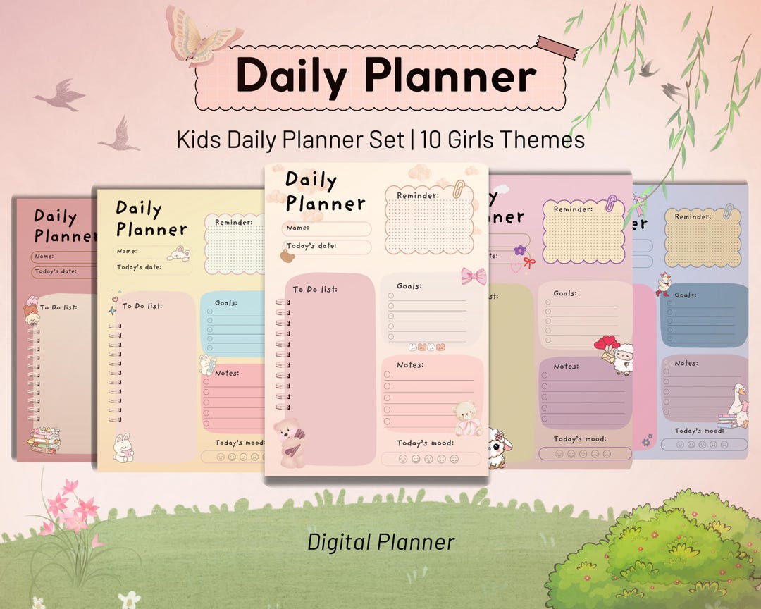 Printable Kids Daily Planner – Girl Themes | 10 Pages | Digital ...