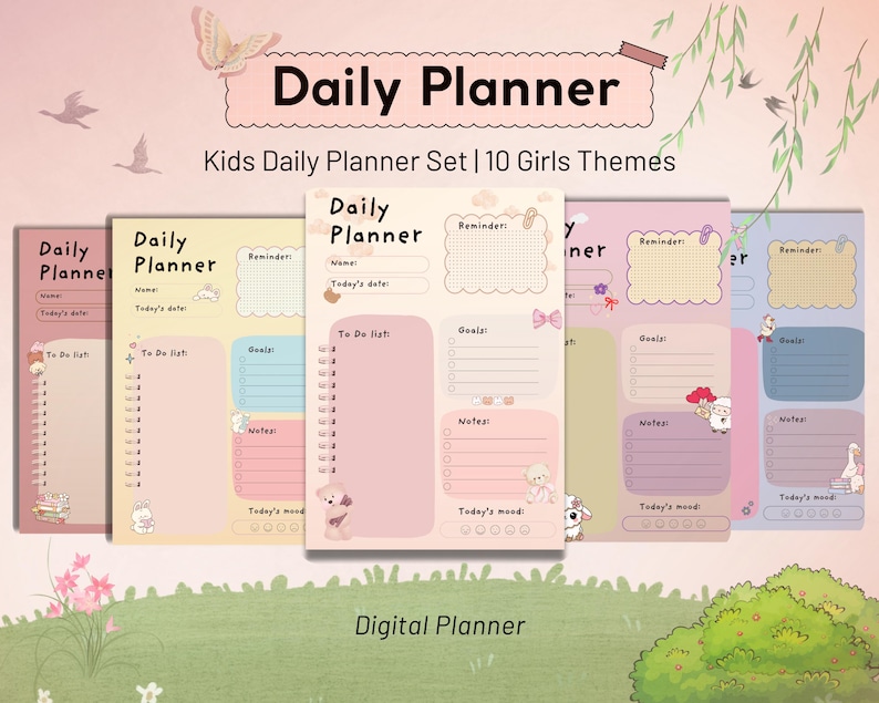 Printable Kids Daily Planner – Girl Themes | 10 Pages | Digital ...