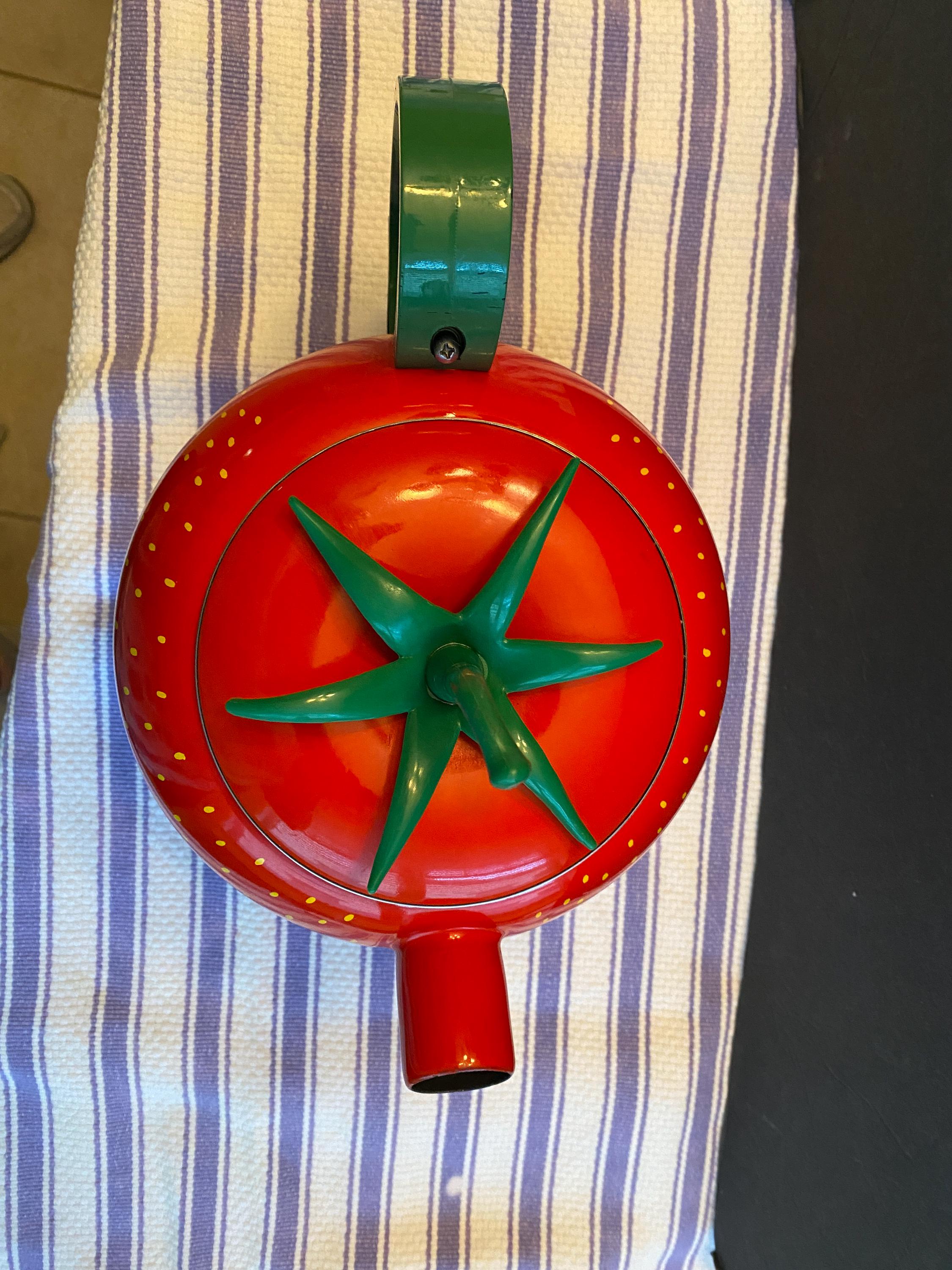 Vintage Copco Strawberry Shaped Red Enamel Metal Teapot Kettle, Green ... Vintage Copco Strawberry Shaped Red Enamel Metal Teapot Kettle, Green ...