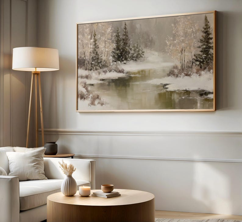 Winter River Landscape Frame TV Art, Snowy Woodland (digital Download ...