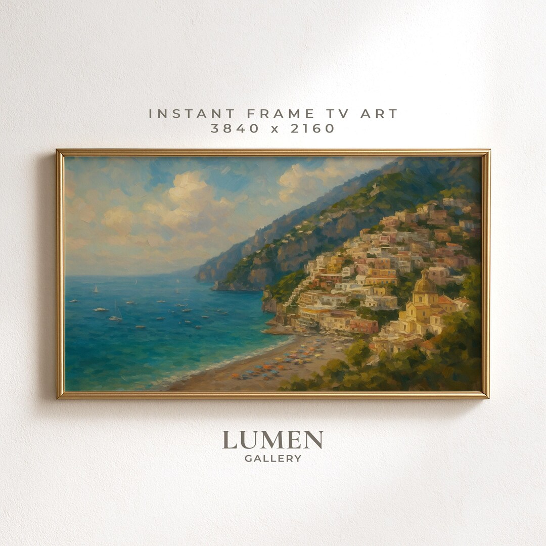 Amalfi Coast Frame TV Art, Positano Italy Coastal View (digital ...