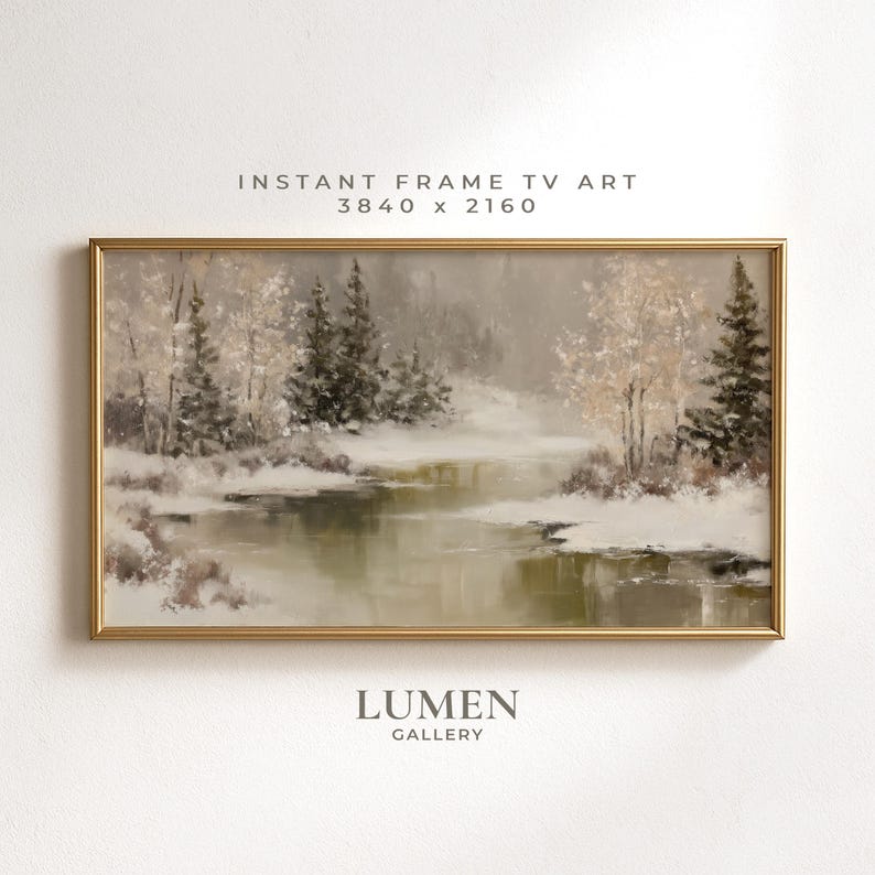 Winter River Landscape Frame TV Art, Snowy Woodland (digital Download ...