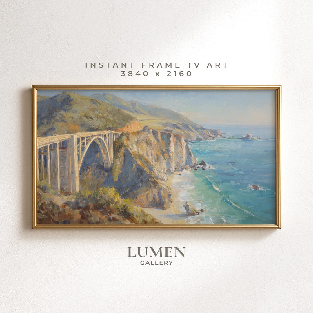 Big Sur Bixby Bridge Painting, Coastal Landscape Frame TV Art (digital ...