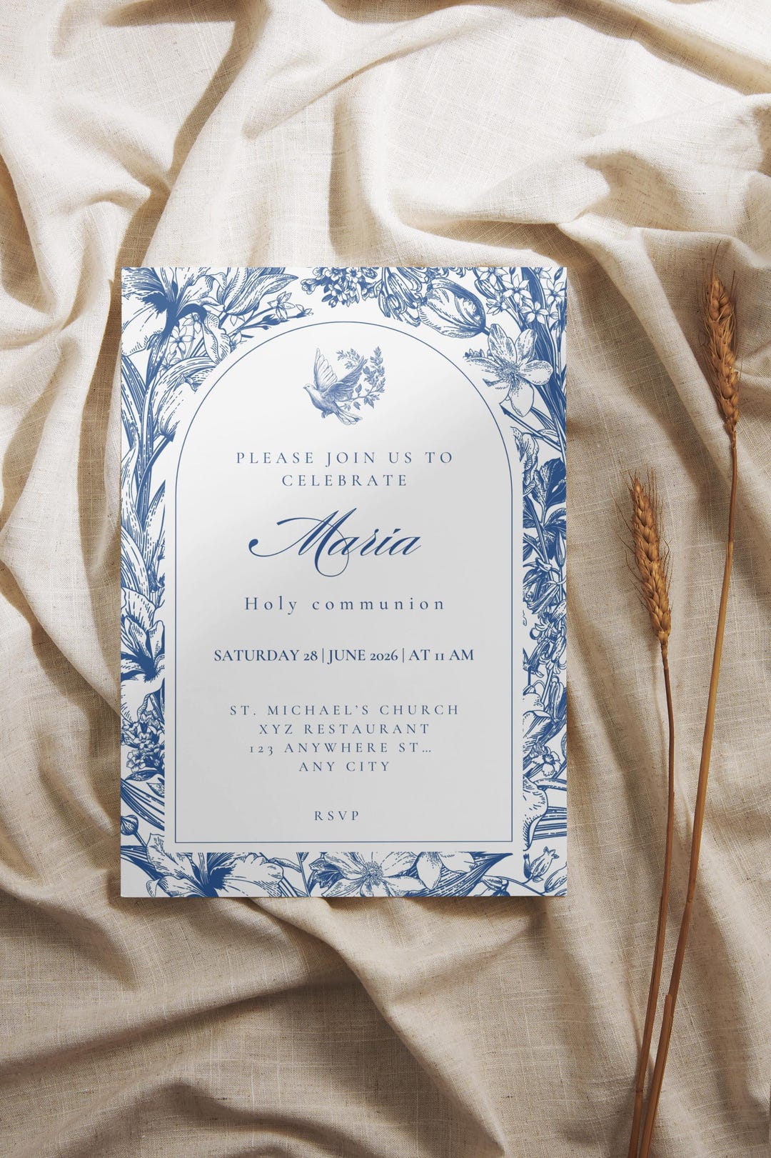 First Holy Communion Invitation Card, Digital Product, Editable in ...