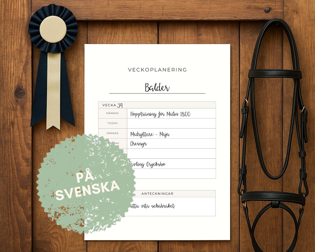 Veckoplanering Ridning – Stallplanerare PDF – Veckoschema För Ridpass ...