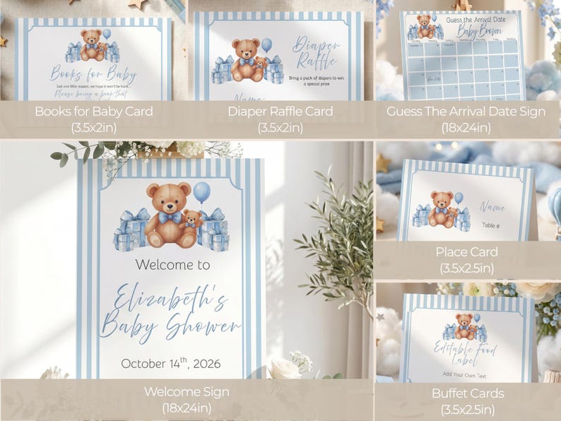 We Can Bearly Wait Baby Shower Bundle, Neutral Teddy Bear 15pc Editable ...