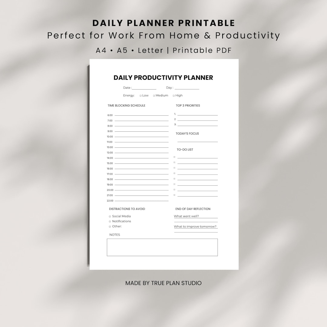 Daily Productivity Planner Printable | Time Blocking | Focus & Priority ...