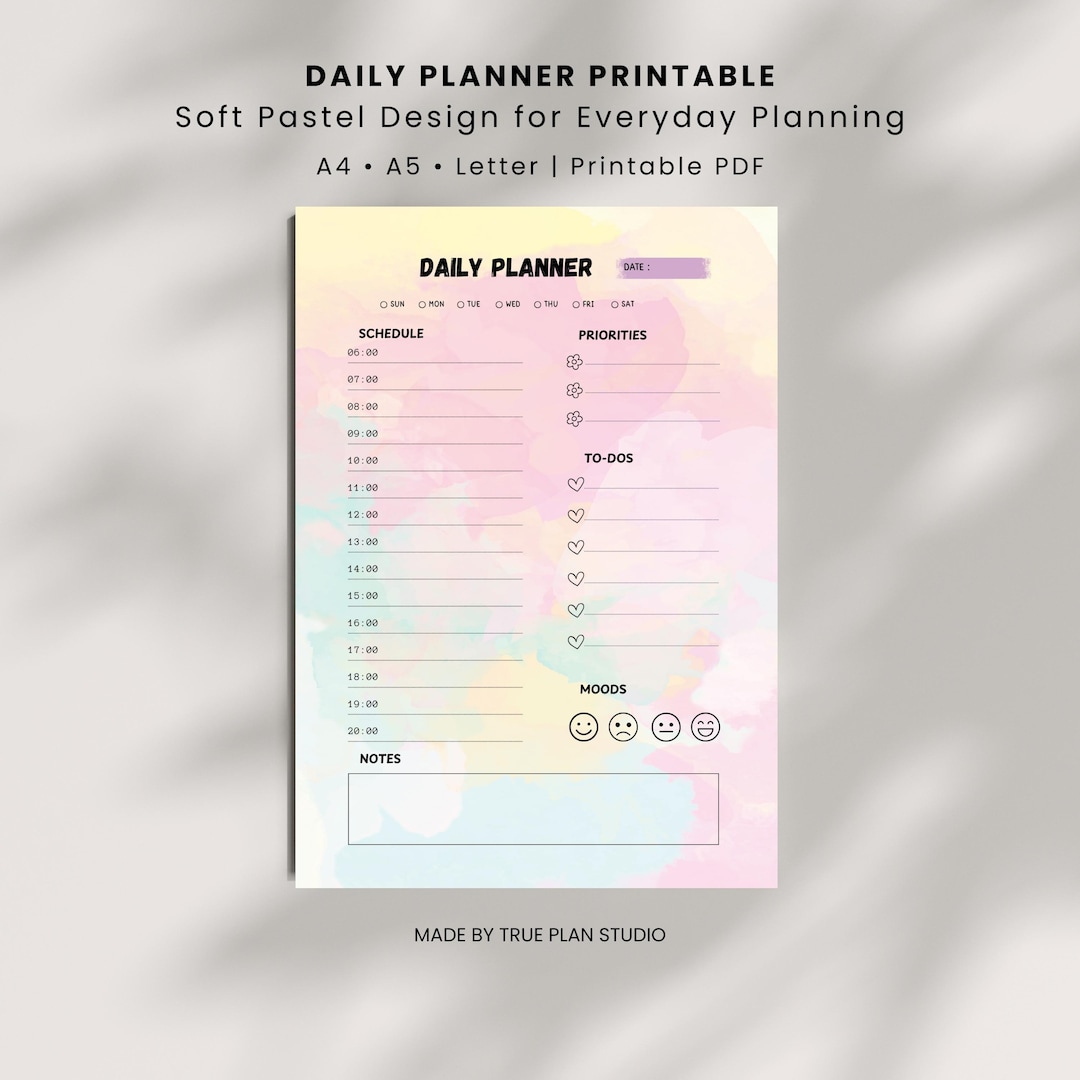Pastel Daily Planner Printable | Cute Minimal Daily Schedule With ...