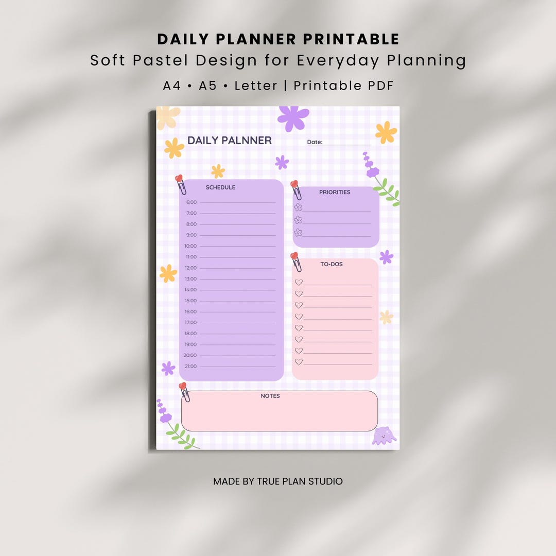 Cute Daily Planner Printable | Kawaii Pastel Daily Schedule | To-do ...
