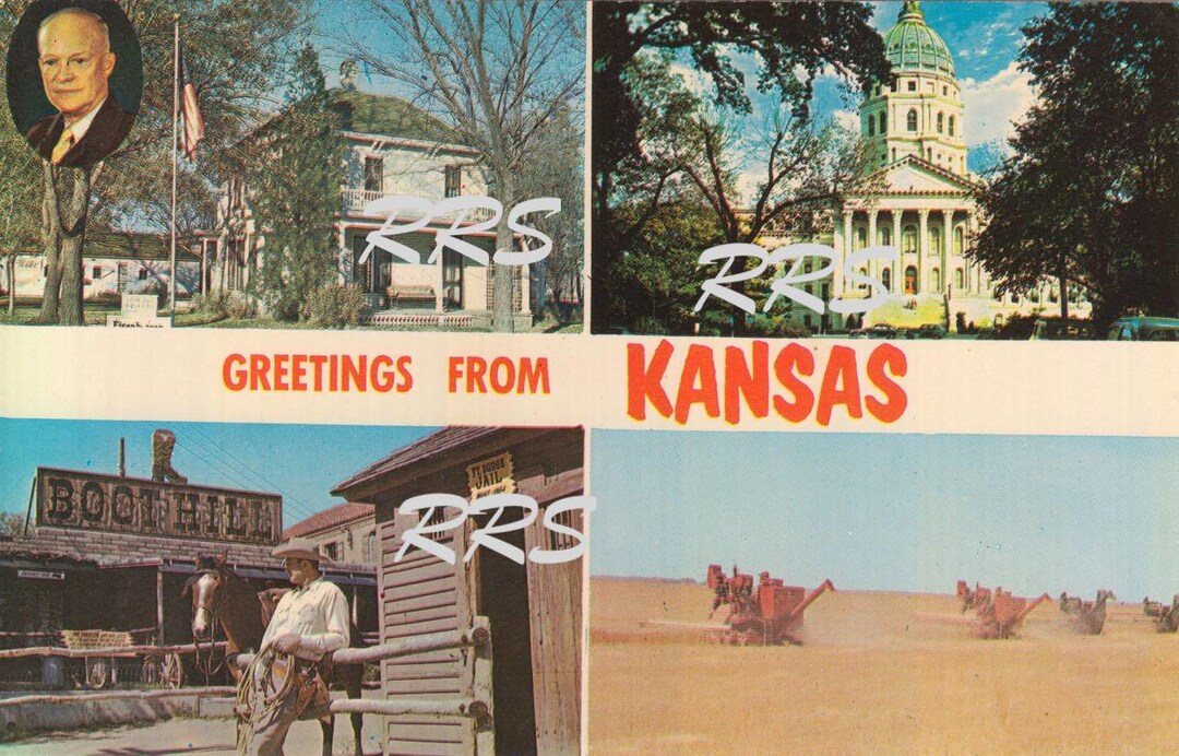 Old Kansas | Greetings From | Big Letter | Vintage Postcard Instant ...