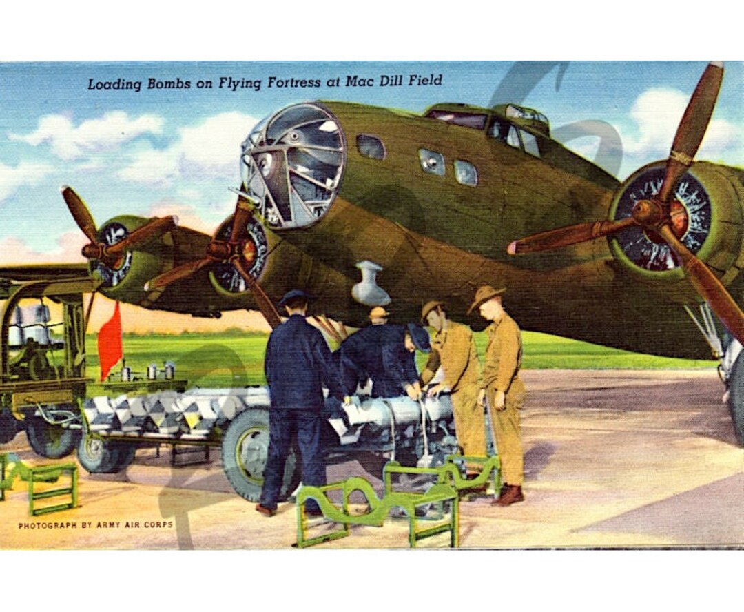 WWII Flying Fortress at Macdill Field, Tampa - Vintage Florida Postcard ...