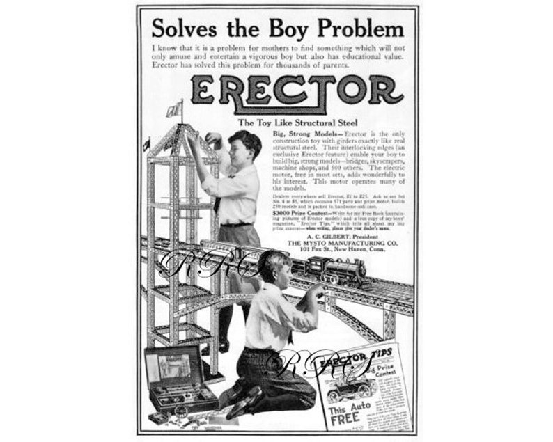 Erector Set, Instant Download Printable Art, Boy, Child, Trains, Models ...