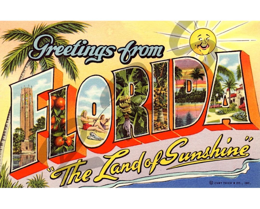Old Florida | Greetings From | Big Letter | Vintage Postcard Instant ...