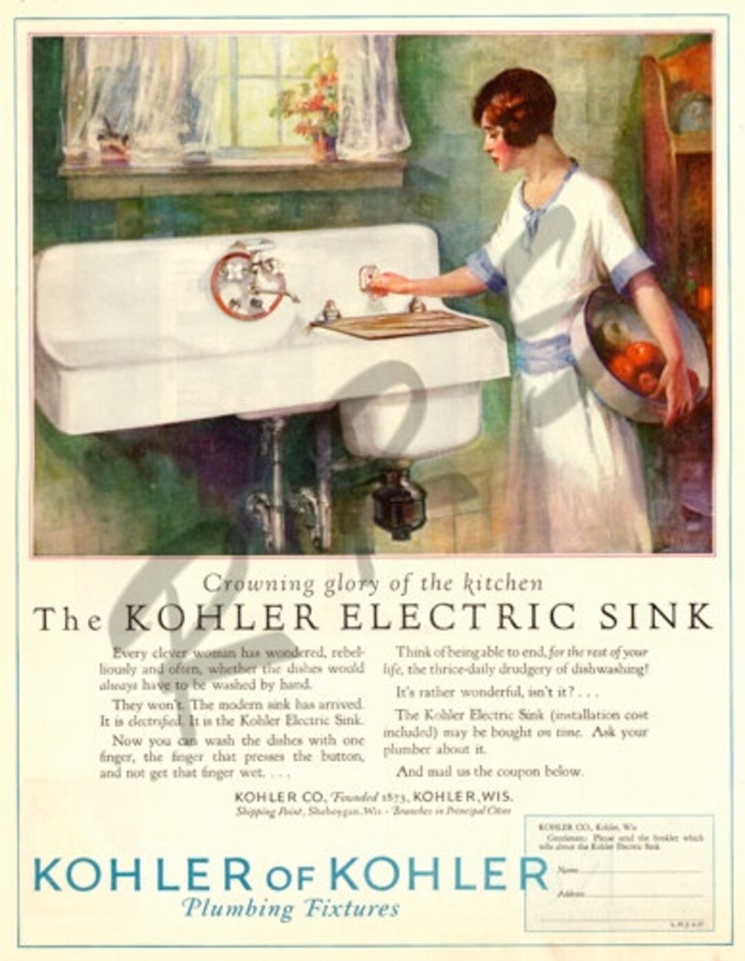 Kohler Sink, Kitchen Decor Art, Retro Ads, Color Vintage Ad, Wall Art ...