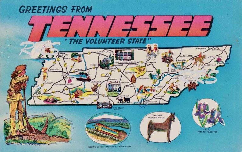 Tennessee | Greetings From | State Map | Lookout Mountain | Big Letter ...