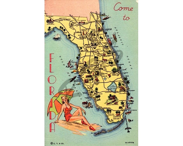 Digital Download Old Florida State Vintage Postcard Instant Printable ...