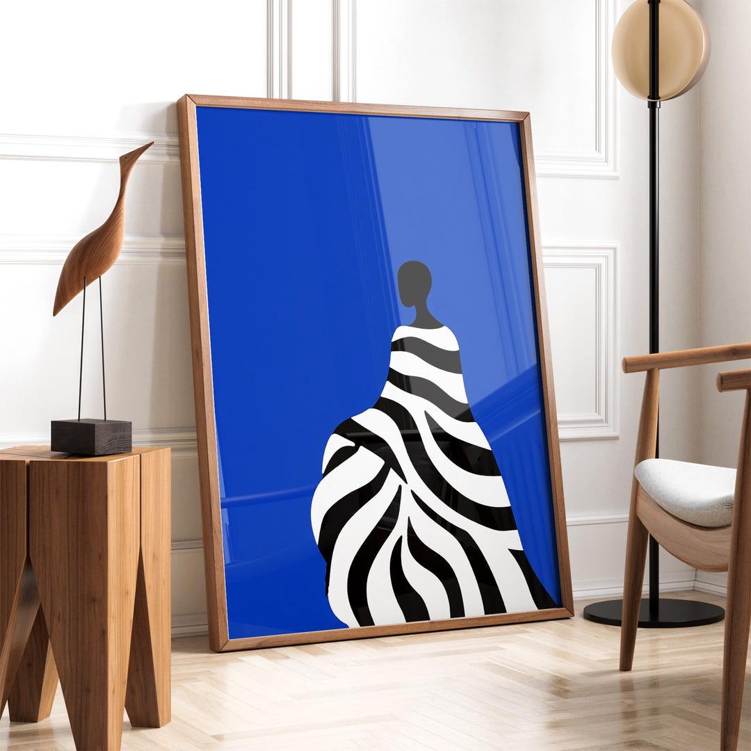 Blue Abstract Wall Art Print | Striped Afro Woman Silhouette | Nordic ...