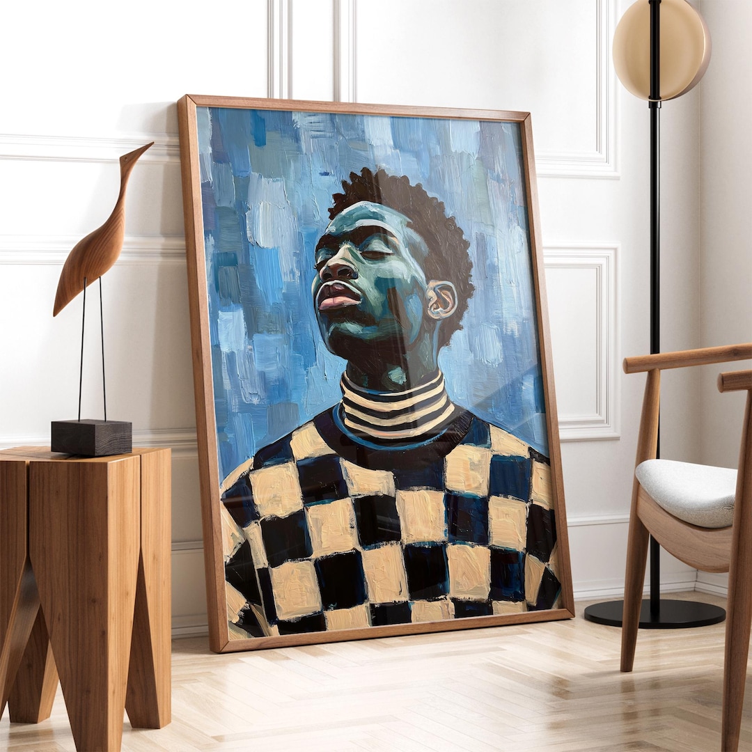 Black Man Wall Art | Afrocentric Portrait Print | Geometric Figurative ...