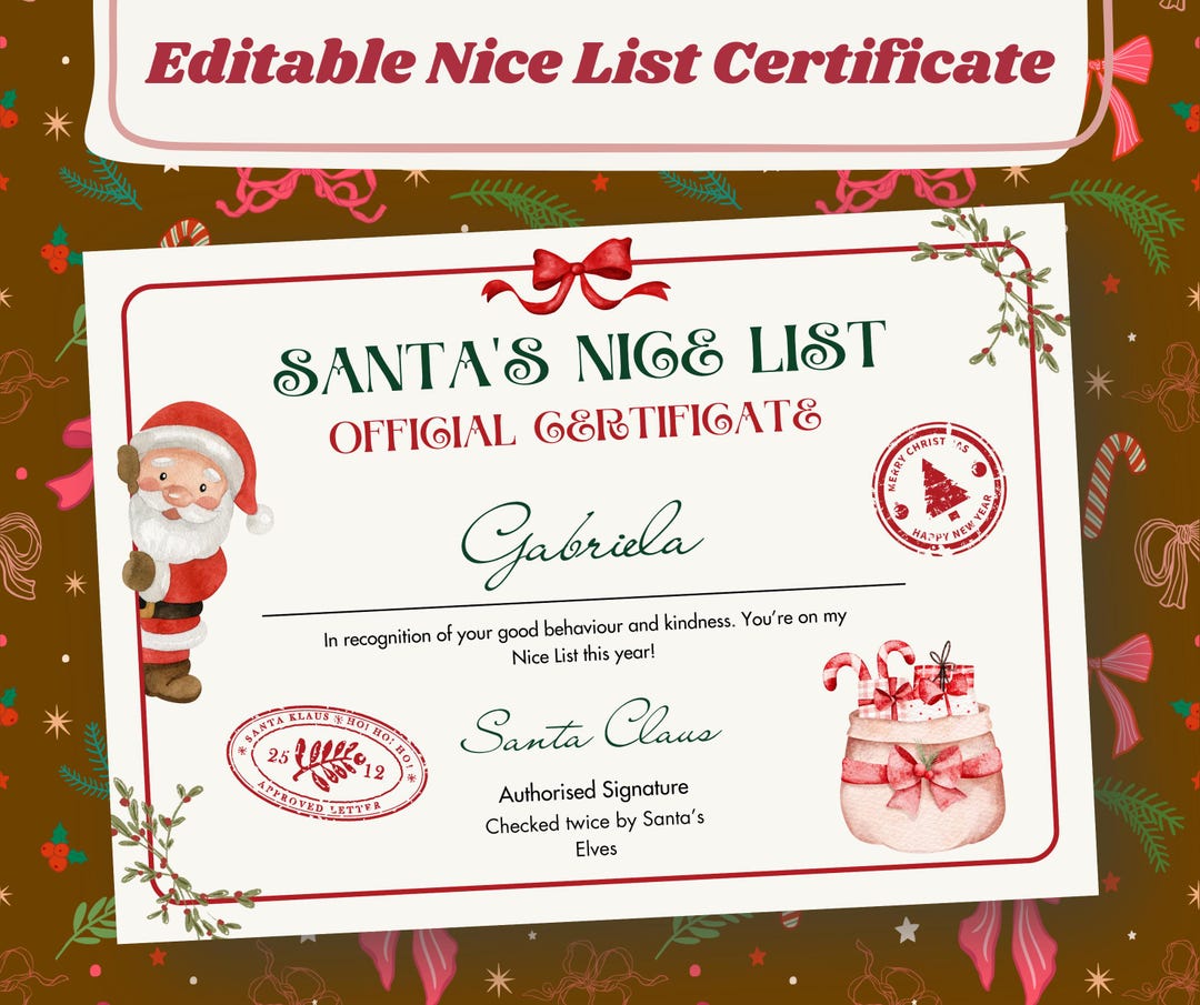 Editable Santa Nice List Certificate | Christmas Printable Award ...