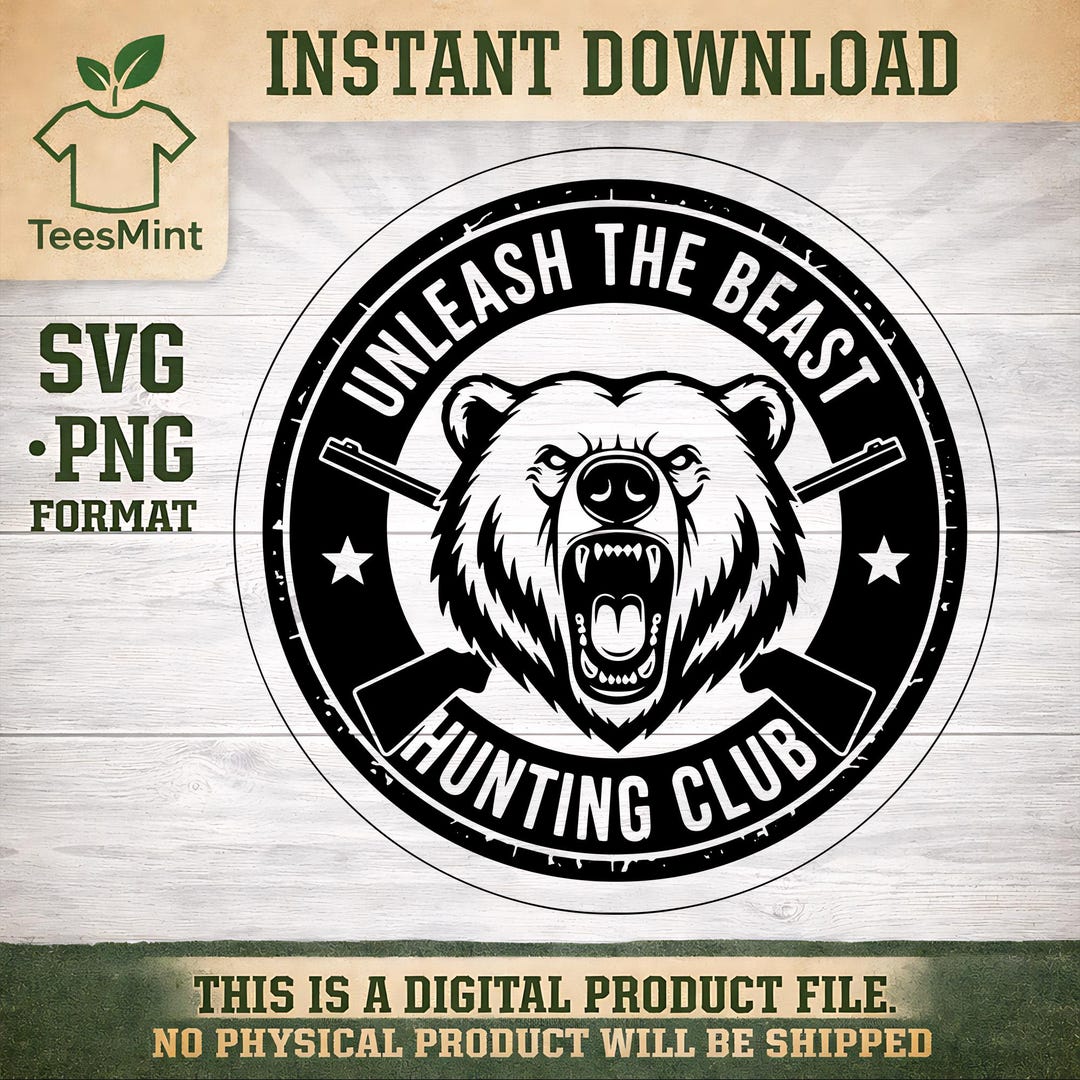 Unleash the Beast Hunting Club Bear Logo | Vintage Outdoor Emblem ...