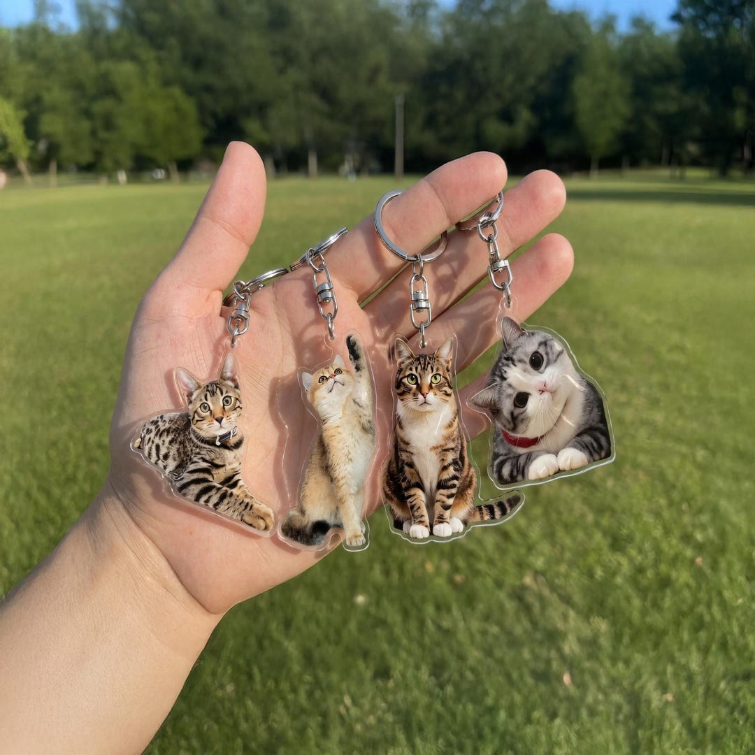 Custom Cat Photo Acrylic Keychain Personalized Pet Portrait Keyring ...